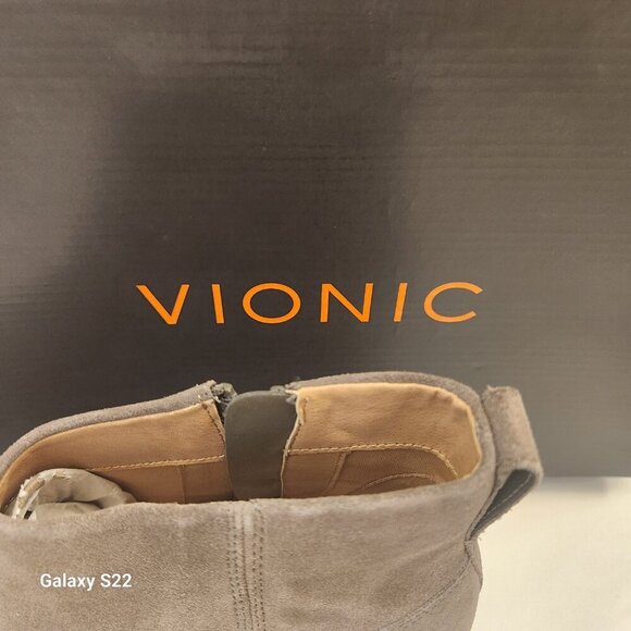 Vionic | Shoes | Vionic Joy Zadie Gray Suede Zipup Heeled Ankle Booties ...